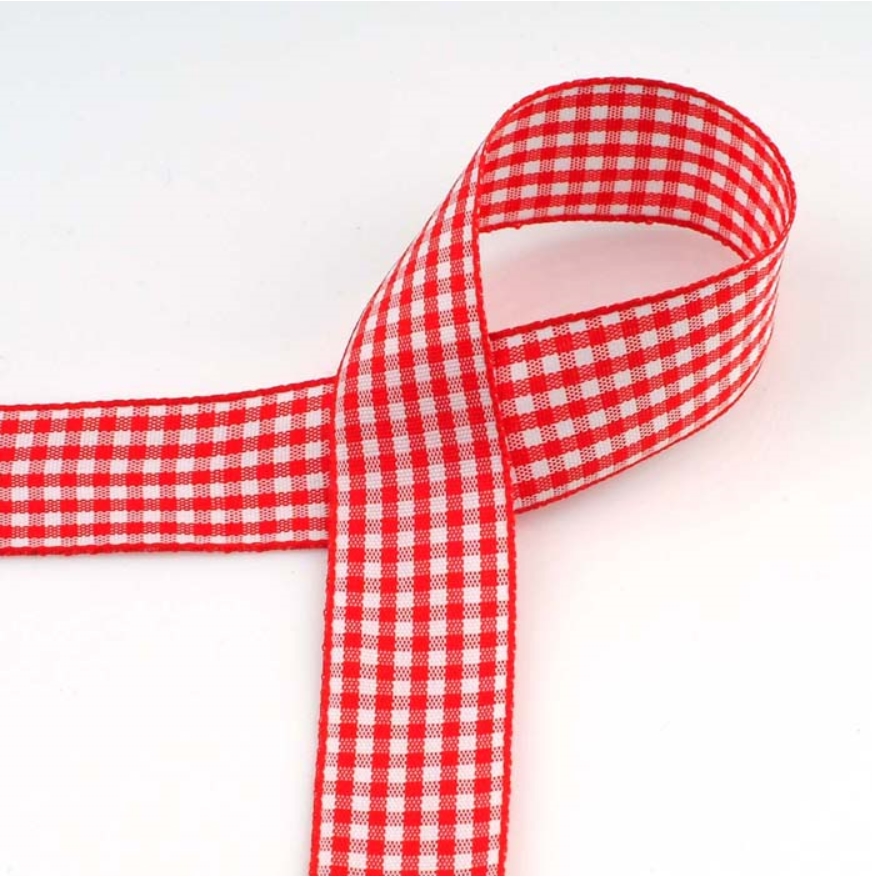 チェックリボン 赤色(あか)[15,25mm/45M]